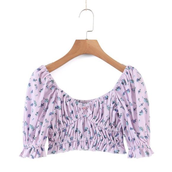 Tops | Lilac Floral Ruched Crop Top | Poshmark